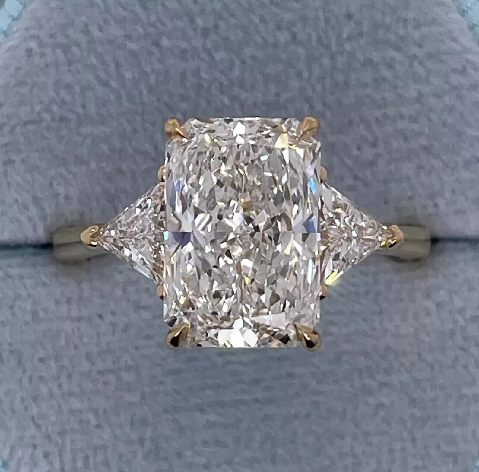 2Ct Radiant Cut Lab Created Three Stone Engagement Ring 14K Yellow Gold ...