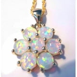 2Ct Round Cluster Lab-Created Fire Opal Pendant Necklace 14K Yellow ...