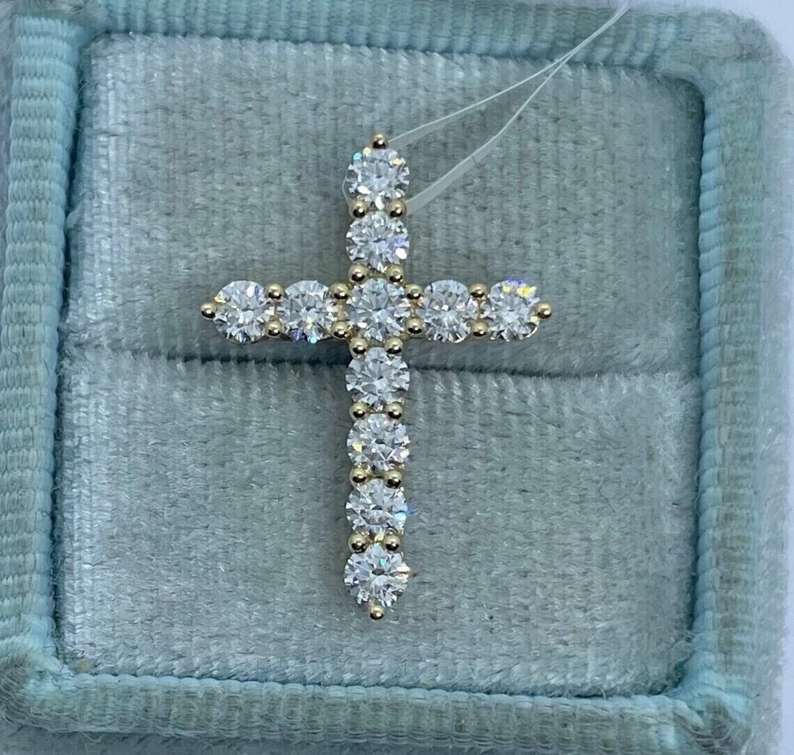 2Ct Round Cut Diamond Cross Simulated Pendant 14k Yellow Gold Plated 18 ...