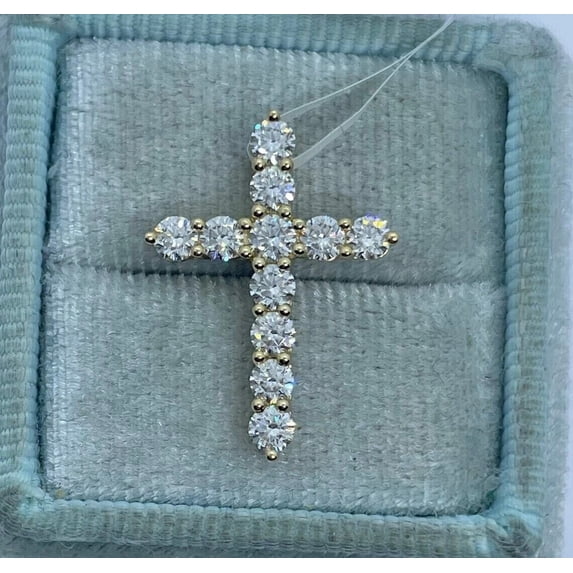 2Ct Round Cut Diamond Cross Simulated Pendant 14k Yellow Gold Plated 18 ...