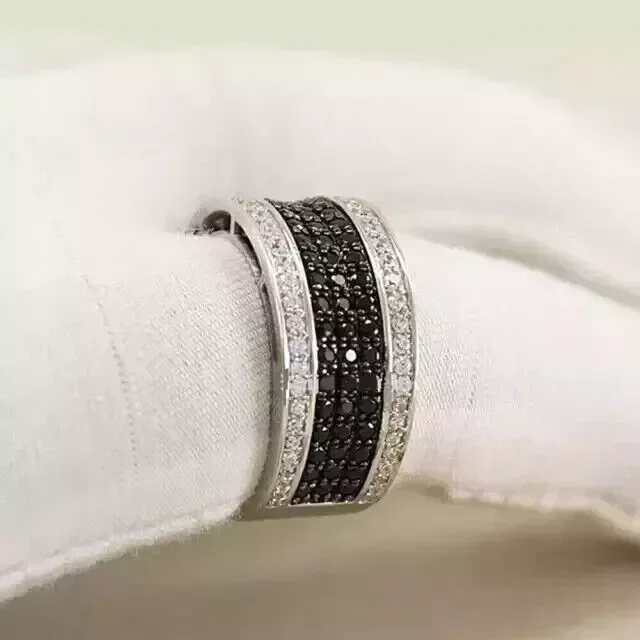 2Ct Round Cut Lab Created Black Diamond Half Band Ring 14K White Gold ...