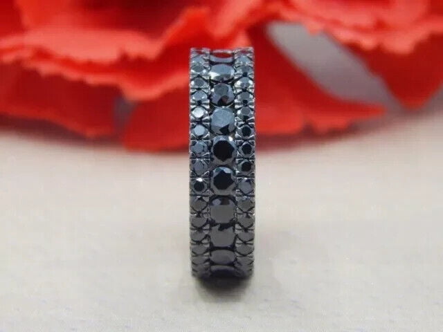 2Ct Round Cut Lab-Created Black Diamond Wedding Band Ring 14k Black ...