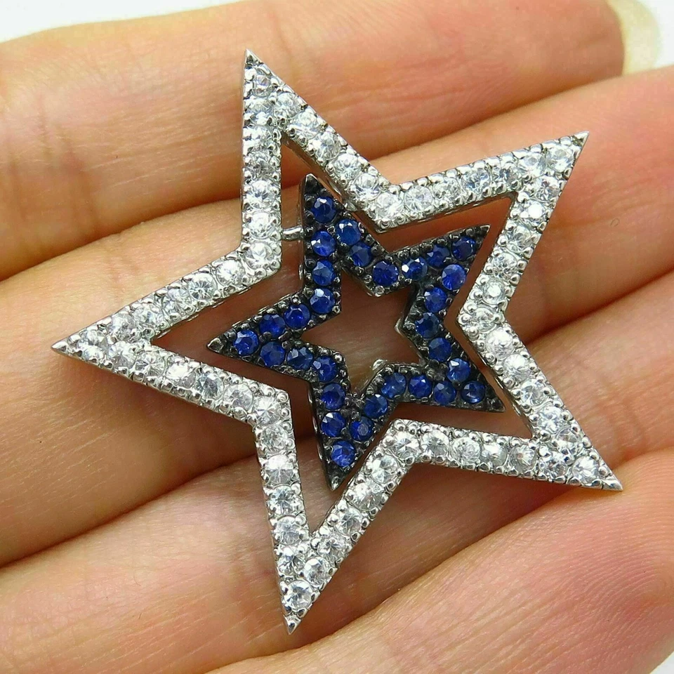 2Ct Round Cut Lab Created Blue Diamond Double Star Side Unisex Pendant ...