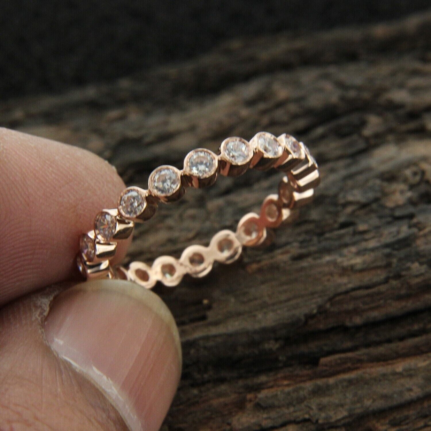 2Ct Round Cut Lab-Created Diamond Bezel Set Eternity Ring 14k Rose Gold ...