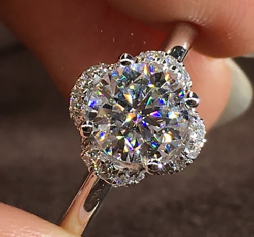 2Ct Round Cut Lab-Created Diamond Flower Engagement Ring 14K White Gold ...