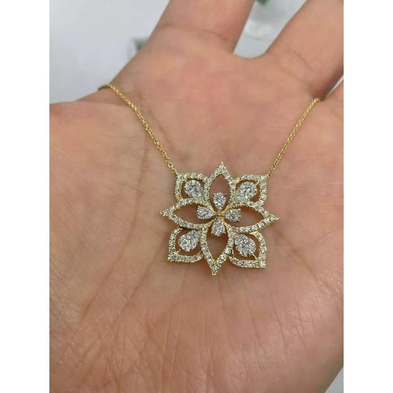 2Ct Round Cut Lab Created Diamond Flower Pendant 14K Yellow Gold Plated ...