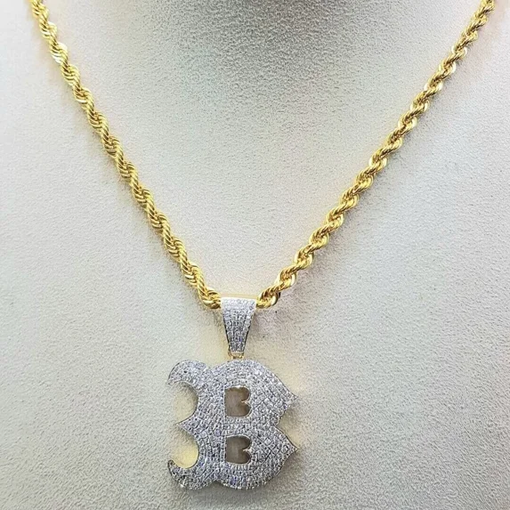 2Ct Round Cut Lab Created Diamond Initial "B" Letter Pendant 14k Gold ...