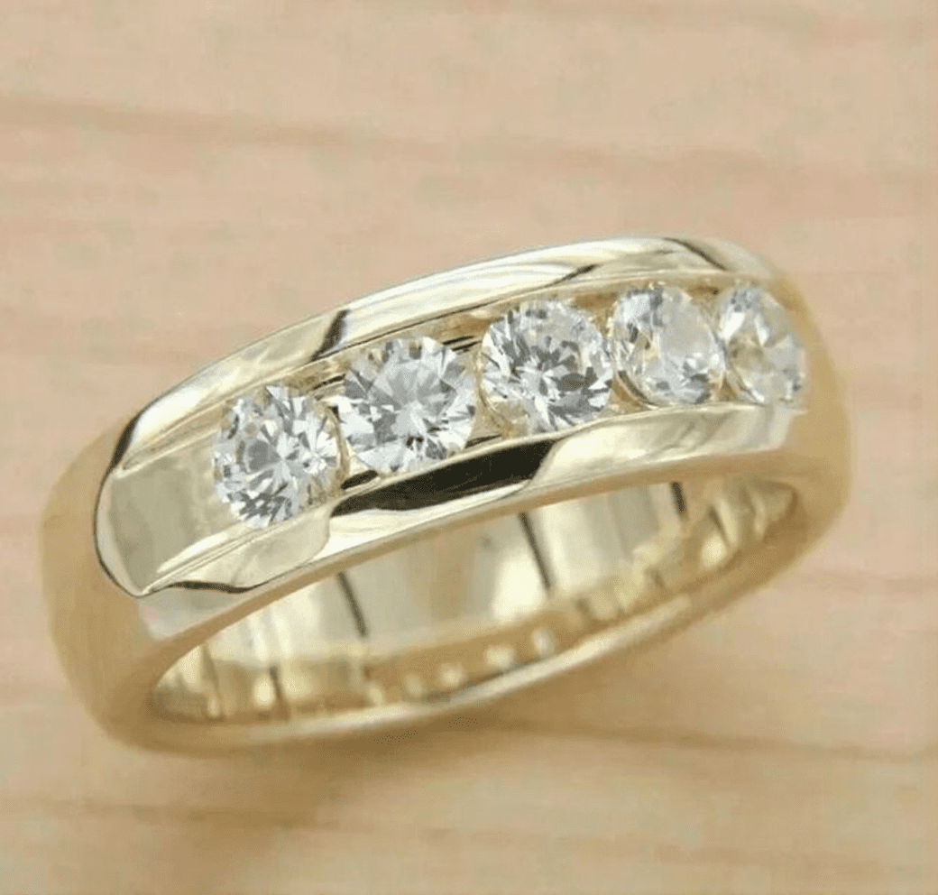 2Ct Round Cut Lab Created Diamond Men's Wedding Band Ring 14K Yellow ...