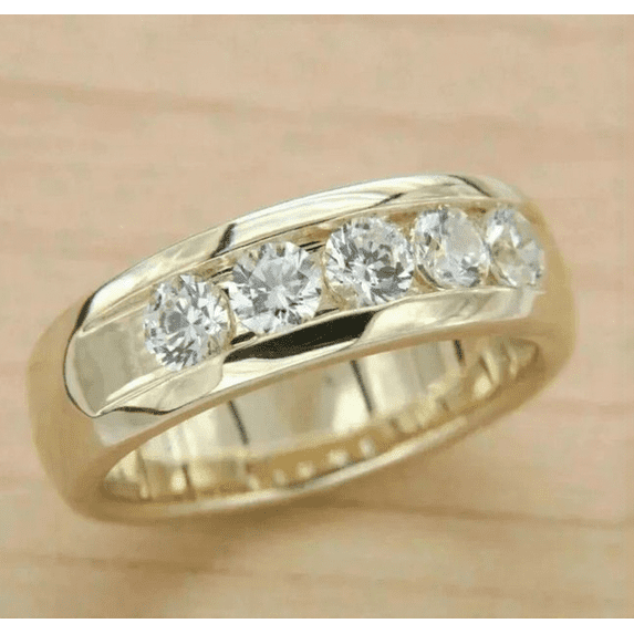 2Ct Round Cut Lab Created Diamond Men's Wedding Band Ring 14K Yellow ...