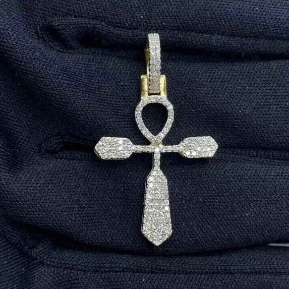 2Ct Round Cut Lab Created Diamond Women's Cross Pendant 14K Yellow Gold ...