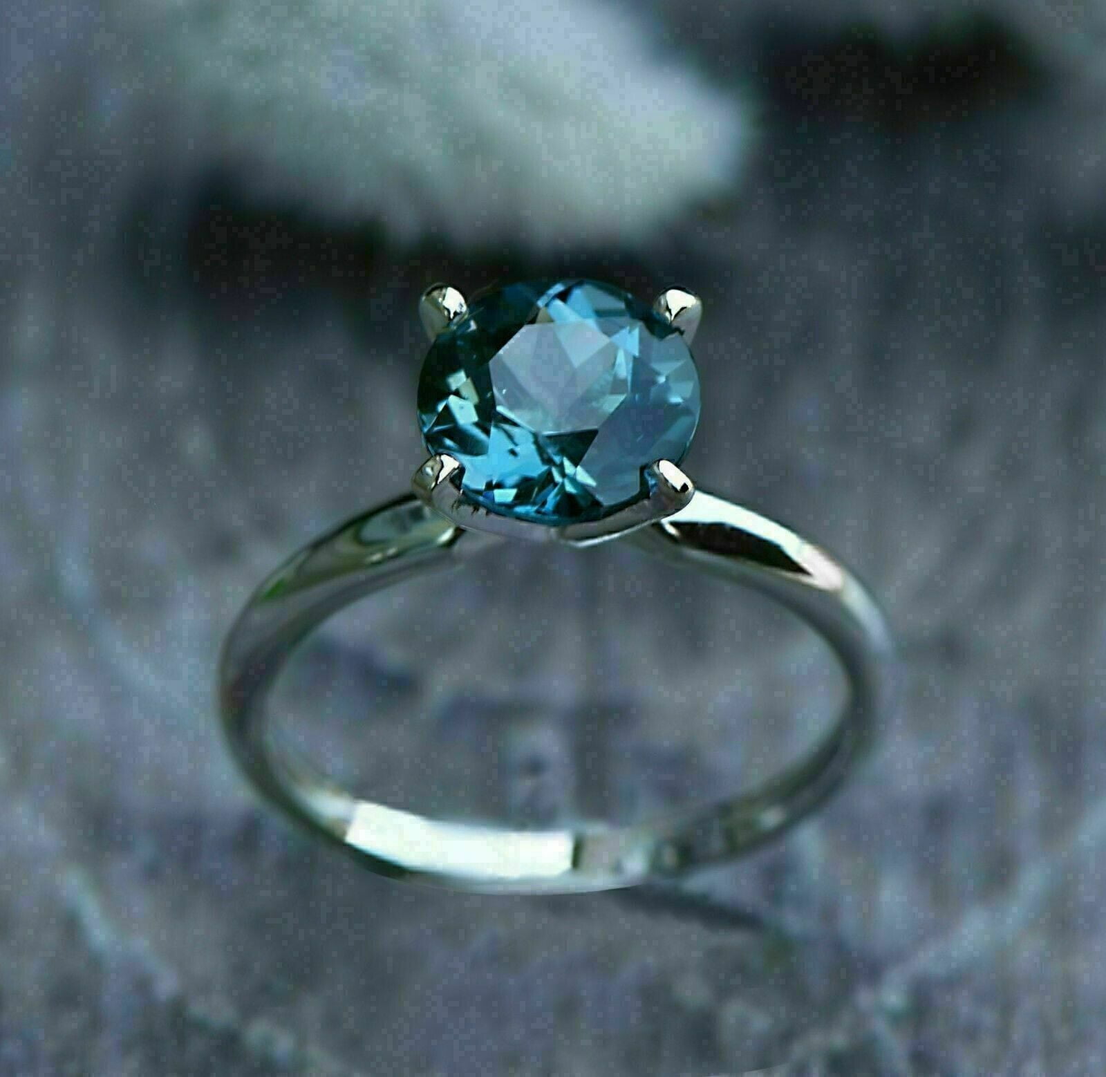 2Ct Round Cut Lab Created London Blue Topaz Solitaire Engagement ...