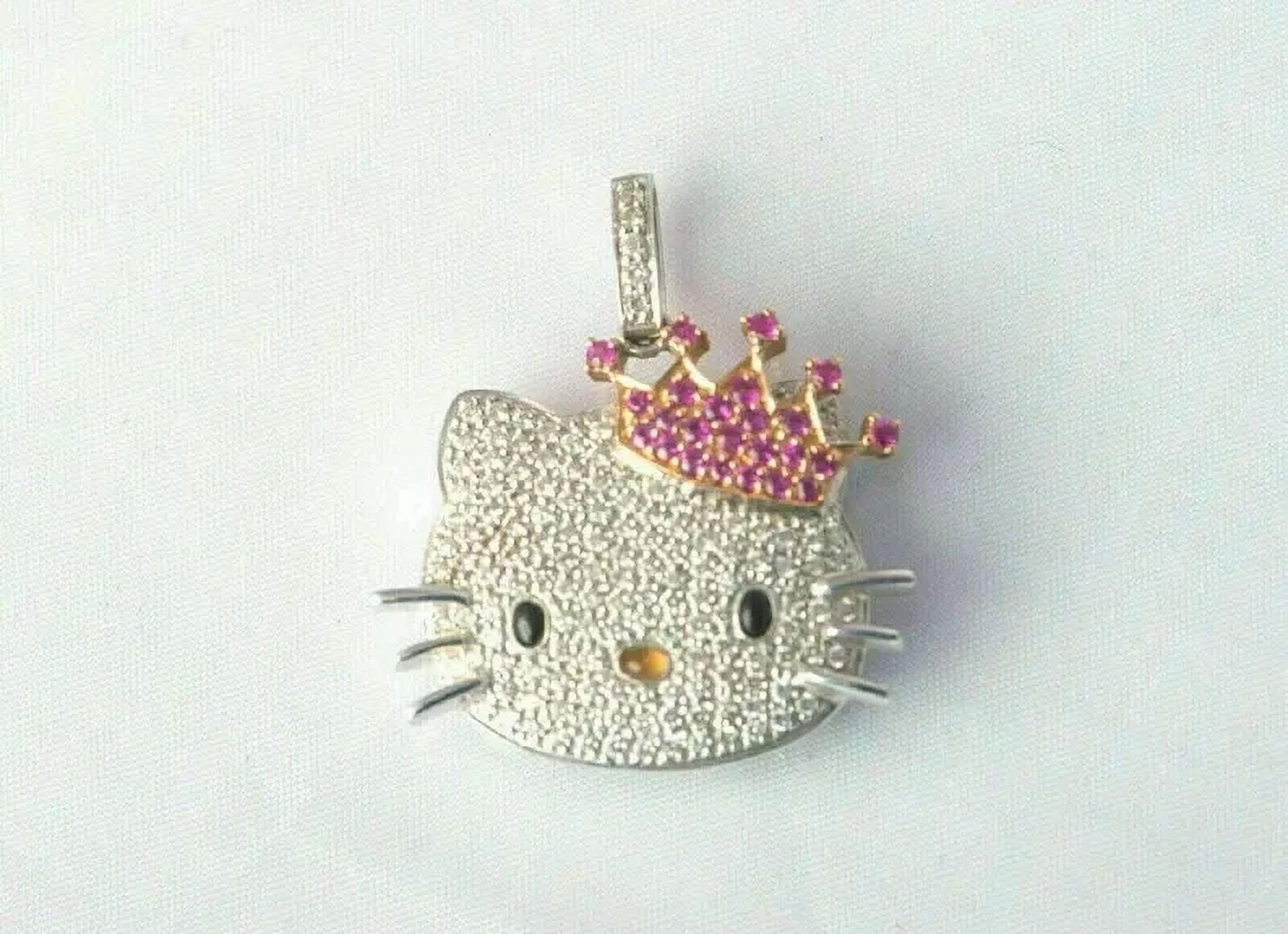 2Ct Round Cut Lab-Created Pink Sapphire Diamond Hello Kitty Pendant 14K ...