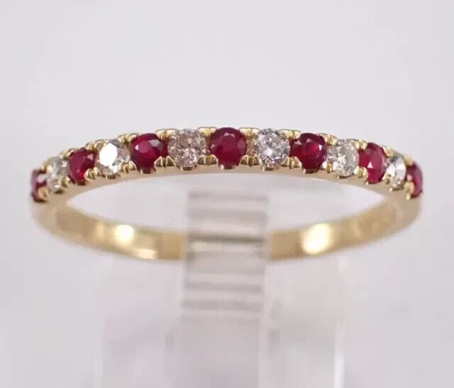 2Ct Round Cut Lab-Created Red Ruby Wedding Band Ring 14k Yellow Gold ...