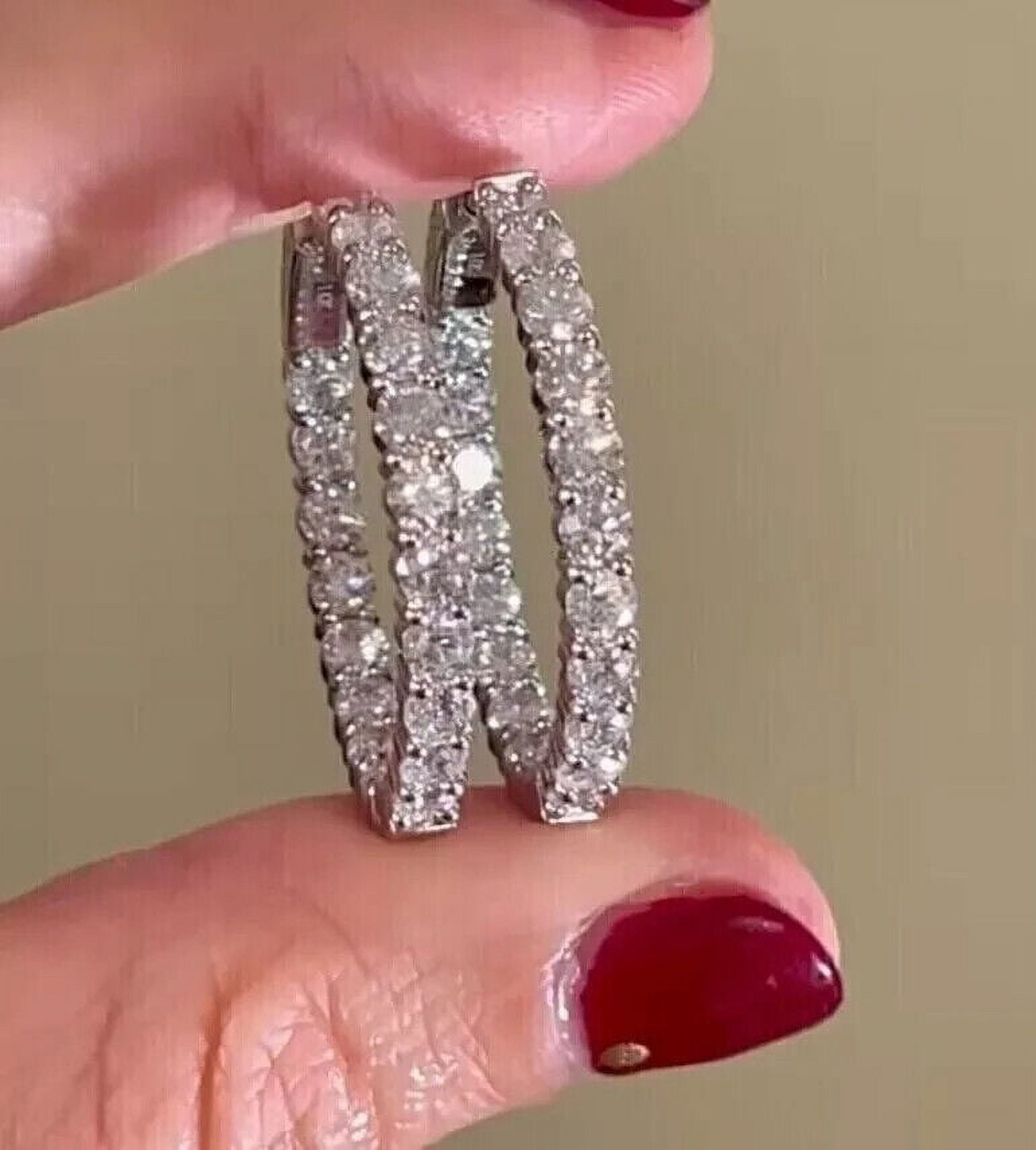 2Ct Round Cut Lab Diamond Inside Out Fancy Hoop Earrings 14k White Gold ...
