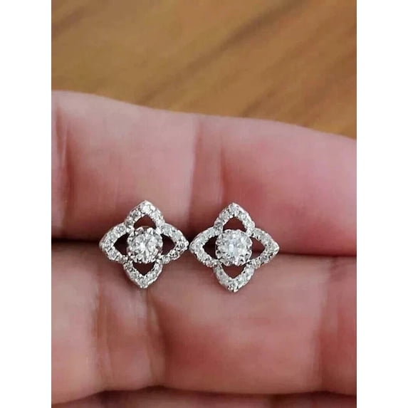 2Ct Round Cut Moissanite Cluster Stud Earrings 14K White Gold Plated ...