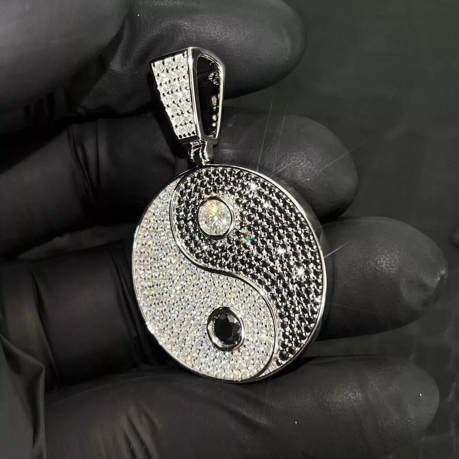 2Ct Round Cut Moissanite Yin Ying Yang Men's Charm Pendant 14K White ...