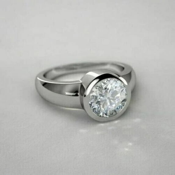 2Ct Round Cut Real Moissanite Bezel Engagement Men's Ring 14K White ...