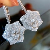 2Ct Round Cut Real Moissanite Flower Drop Dange Earring 14K White Gold ...