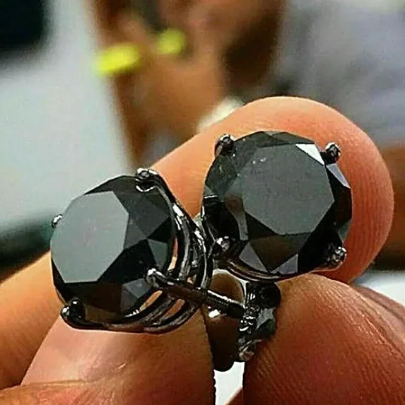 2Ct Round Cut Simulated Black Diamond Solitaire Stud Earring's 14K ...