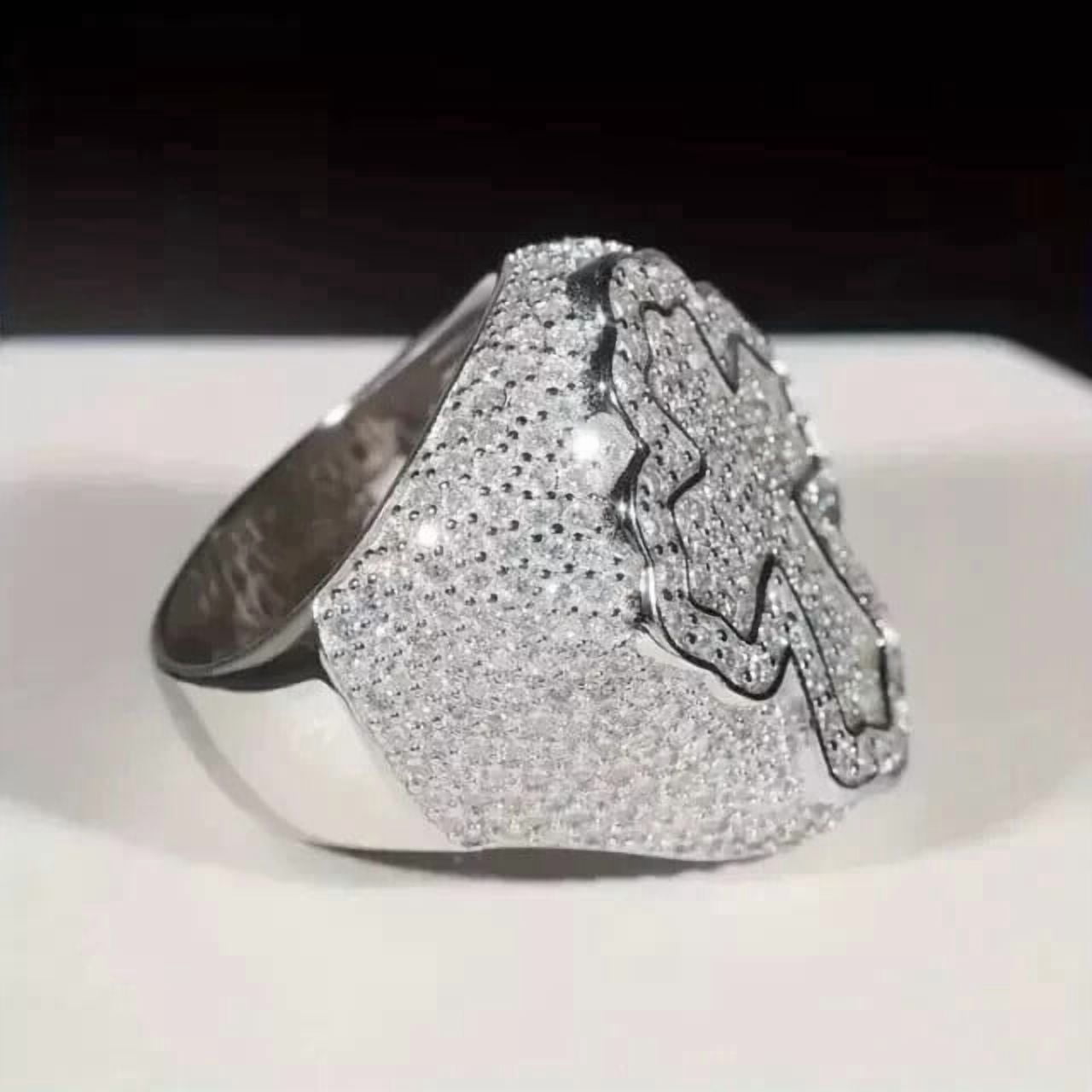 2Ct Round Cut Simulated Diamond Cross Men Wedding Ring 14K White Gold ...