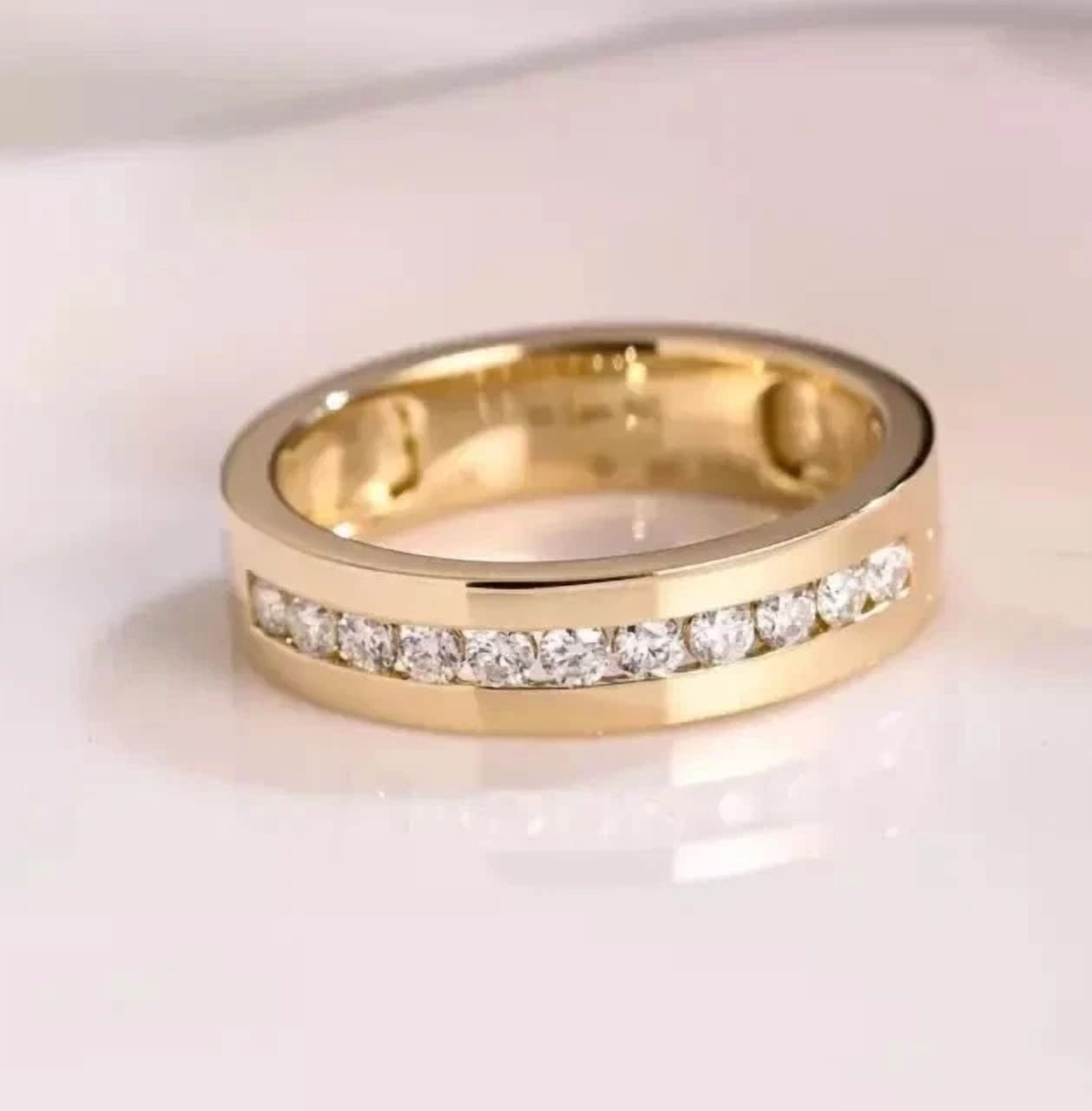 2Ct Round Cut Simulated Diamond Eternity Engagement Men's Band Ring 14K Yellow Gold Plated 925 ...