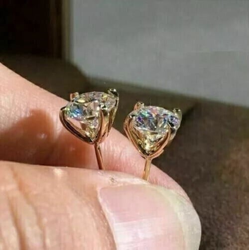 2Ct Round Cut Simulated Diamond Solitaire Stud Earrings 14K Yellow Gold ...
