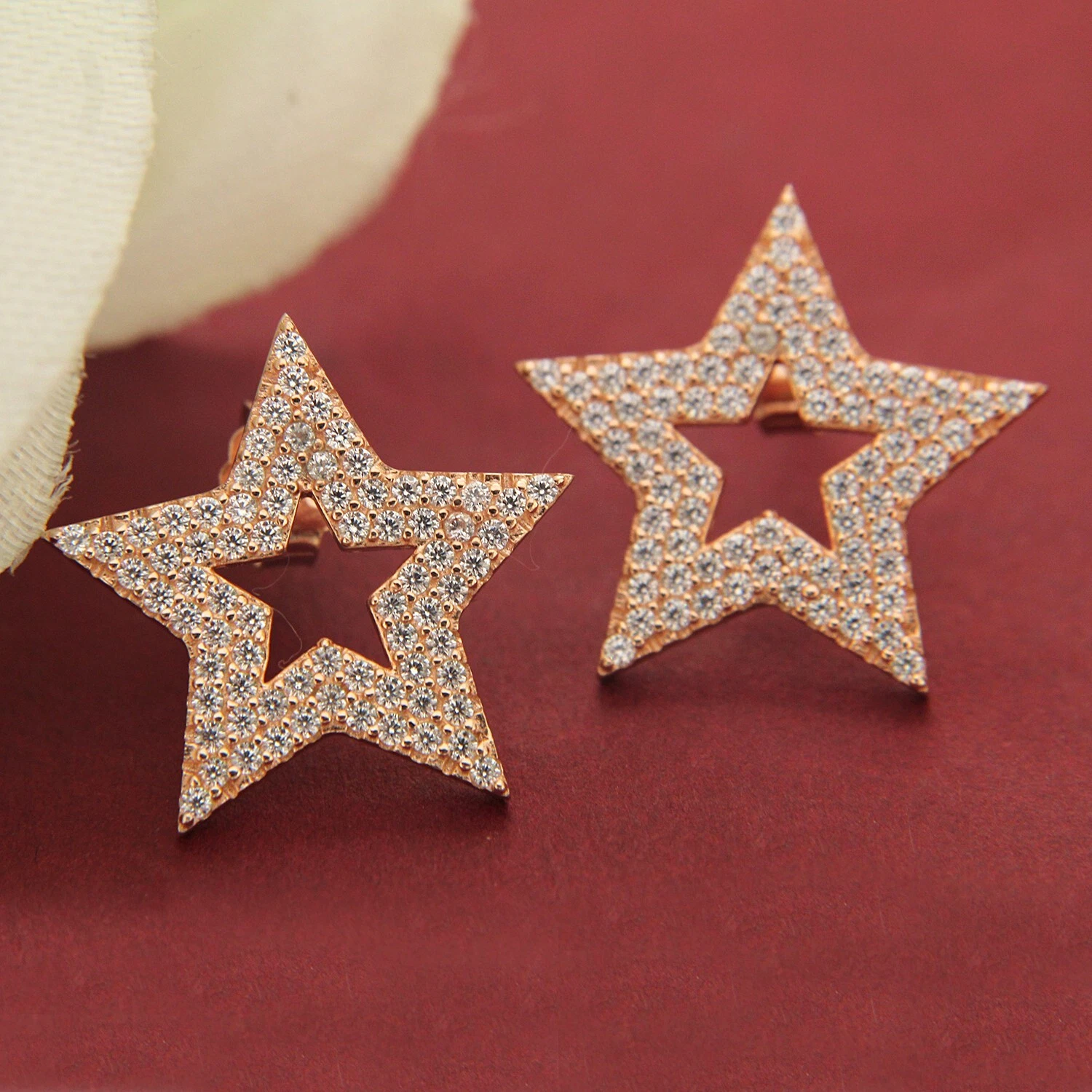 2Ct Round Cut Simulated Diamond Star Stud Earrings In 14K Rose Gold ...