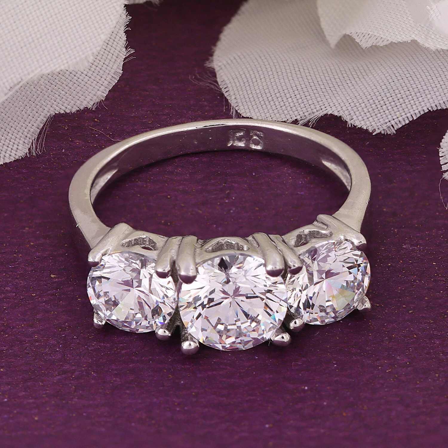 2Ct Round Cut Simulated Diamond Three Stone Wedding Engagement Ring 925 ...