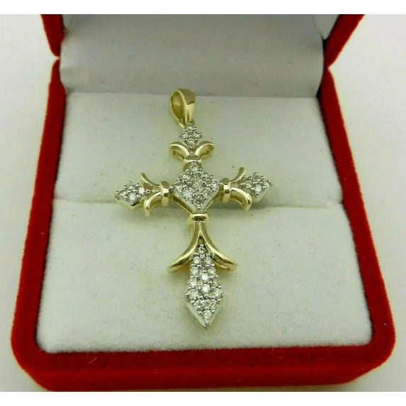 2Ct Round Cut Simulated Diamond Women's Cross Pendant With Chain In 14k ...