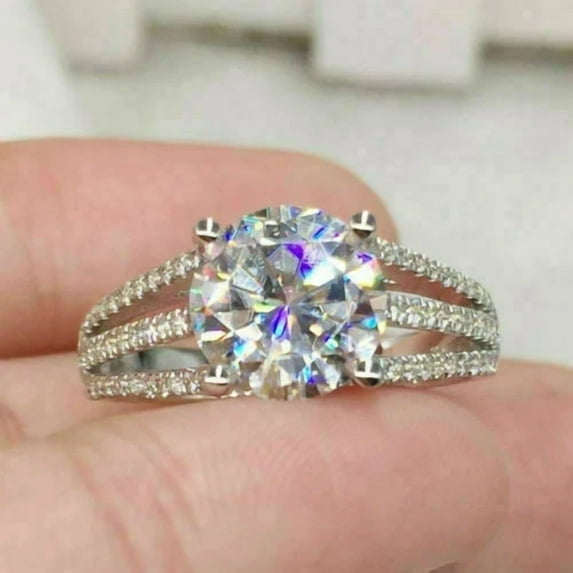 2Ct Round Cut Simulated Diamond Women's Three Row Engagement Ring Gift ...