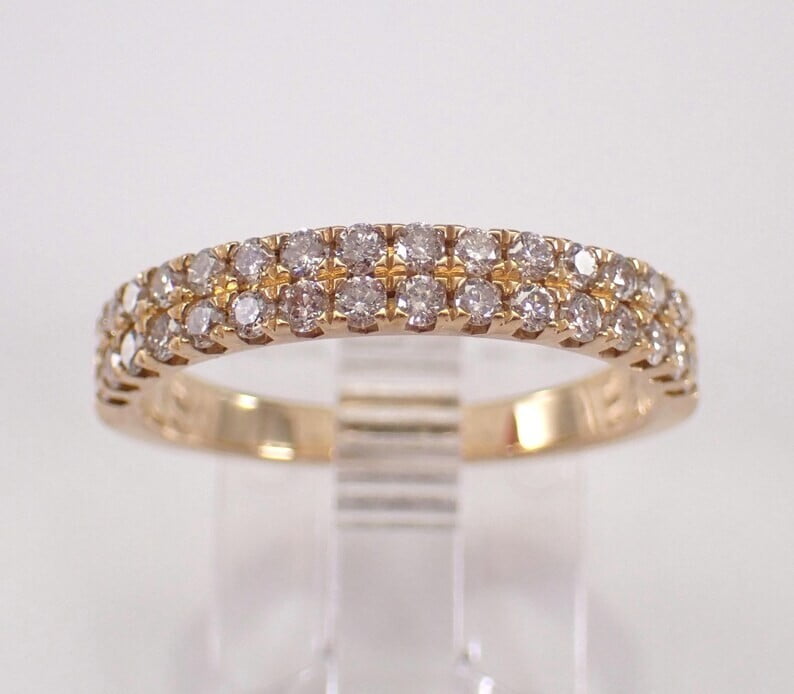 2Ct Round Cut Simulated Diamond Women's Two Row Wedding Band Ring 14K ...