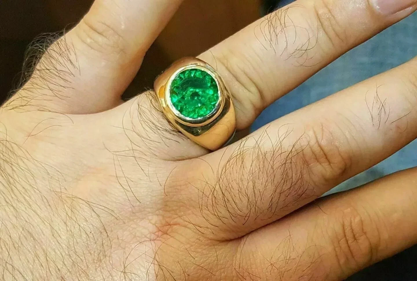 2Ct Round Cut Simulated Green Emerald Men's Engagement Ring 14k Yellow ...