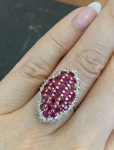 2Ct Round Cut Simulated Red Ruby Cocktail Wedding Ring 14K Yellow Gold ...