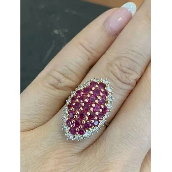 2Ct Round Cut Simulated Red Ruby Cocktail Wedding Ring 14K Yellow Gold ...