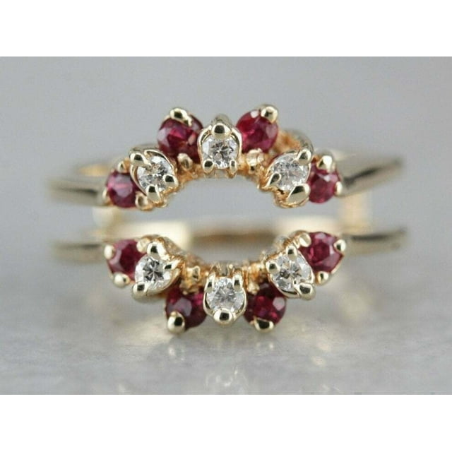2Ct Round Cut Simulated Red Ruby Women's Enhancer Wrap Wedding Ring 14k ...