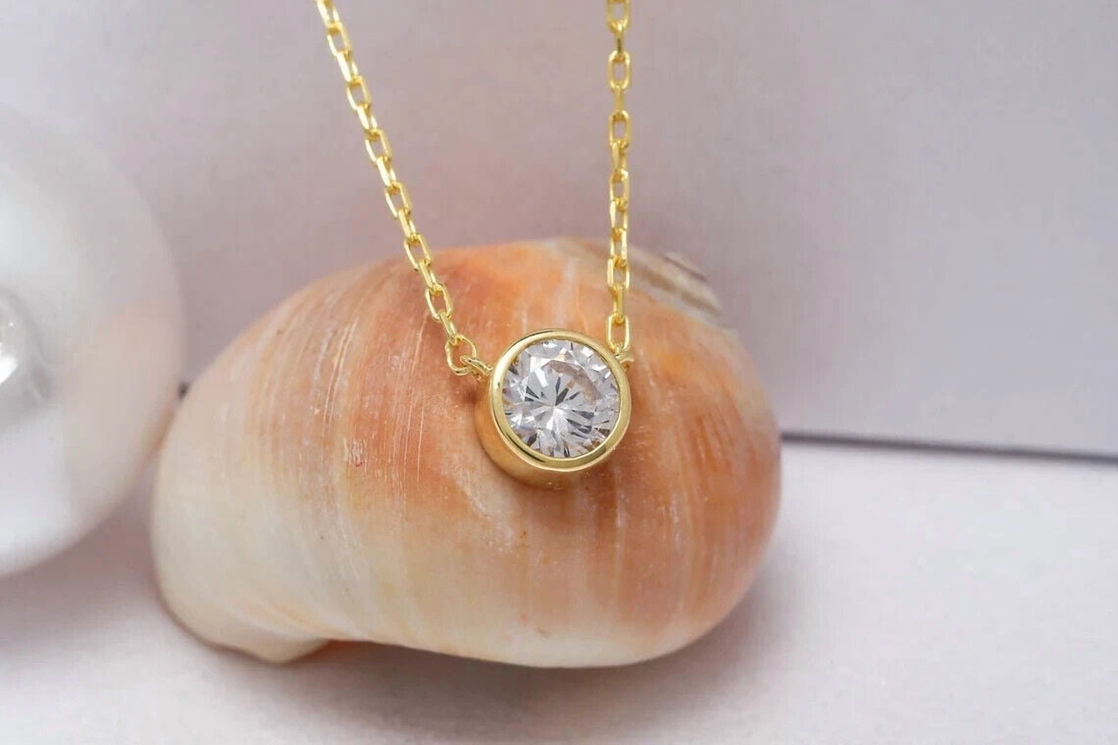 2Ct Round Lab Created Bezel Diamond Solitaire Pendant Anniversary ...