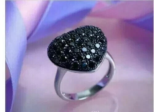 2Ct Round Lab-Created Black Diamond Engagement Ring 14K White Gold ...