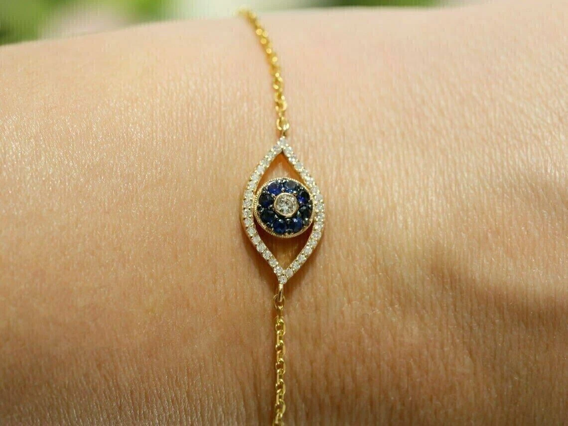 2Ct Round Simulated Blue Sapphire Women Bracelet In 14K Yellow Gold ...
