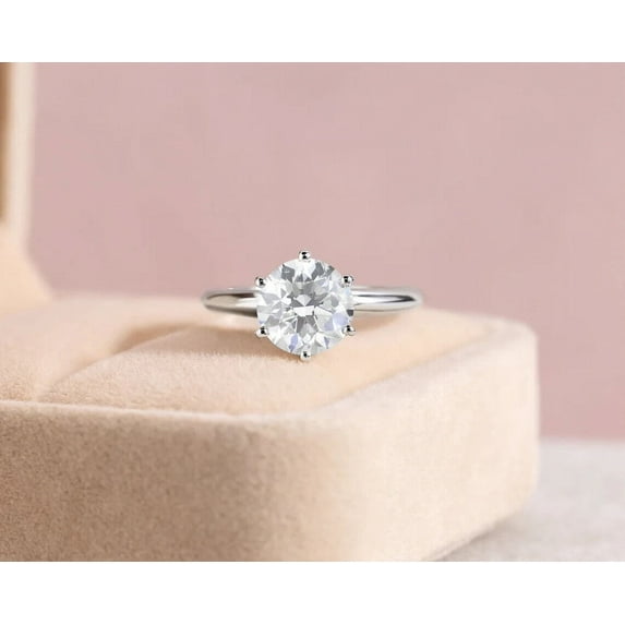 2Ct Simulated Diamond Round Cut Women's Solitaire Fancy Ring 14K White ...