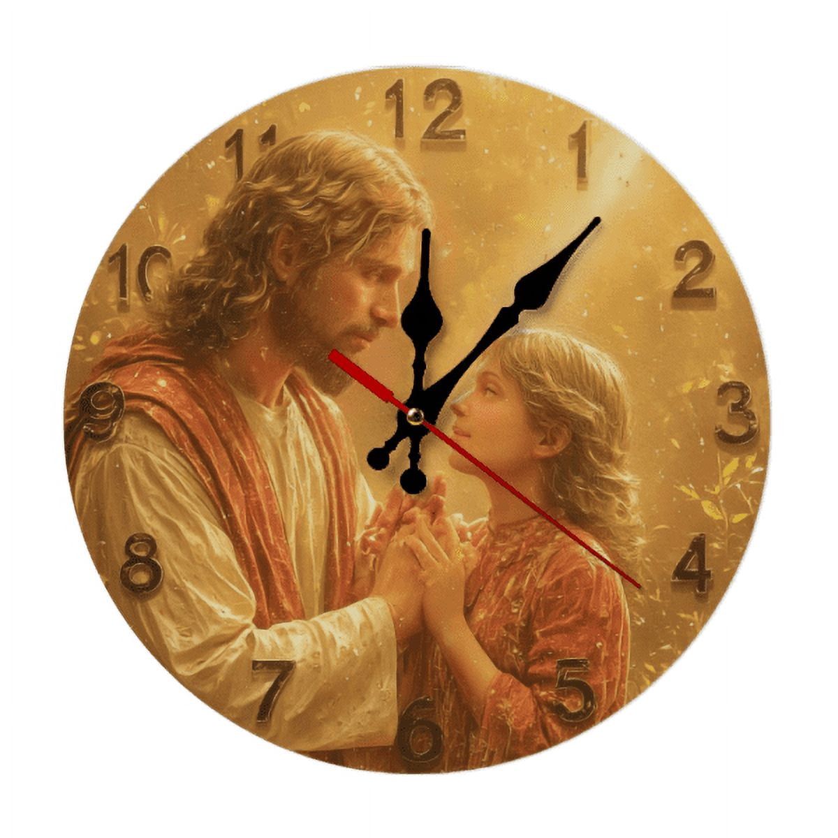 2D 10-Inch Silent Wooden Wall Clock with Jesus Christ & Illustration ...