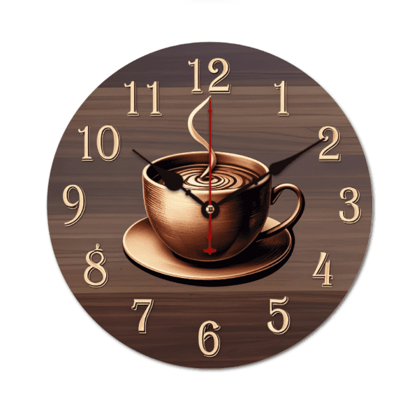 2D 10" Rustic Coffee-Themed Silent Wall Clock - Round Wooden Analog ...