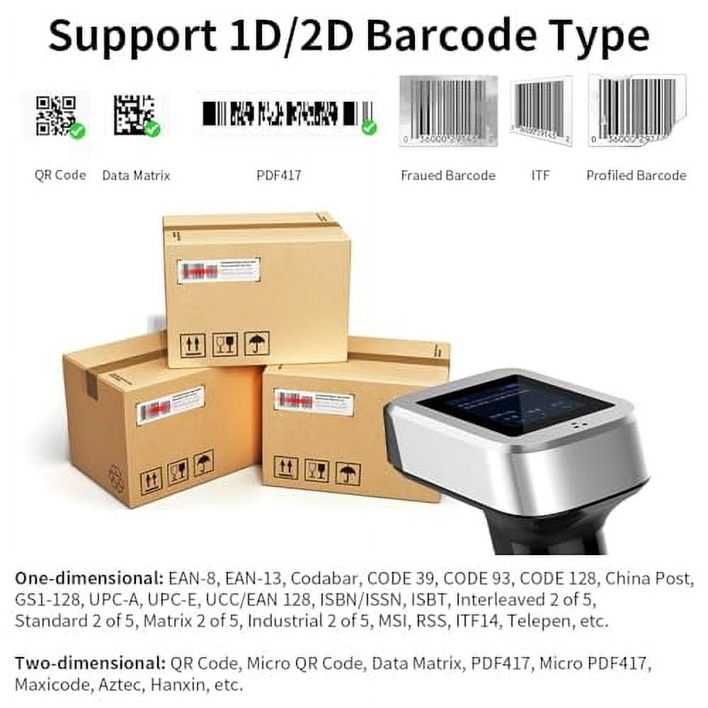 2D 1D QR Barcode Scanner with Screen Display with Charging Base 3 in 1 ...