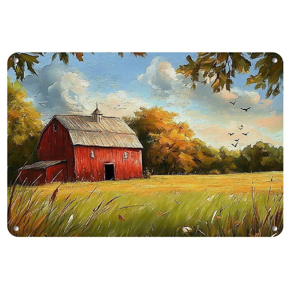 2D 1pc, Red Barn Metal Iron Sign 12x8 Inch - Wall Art Decor, Vintage ...