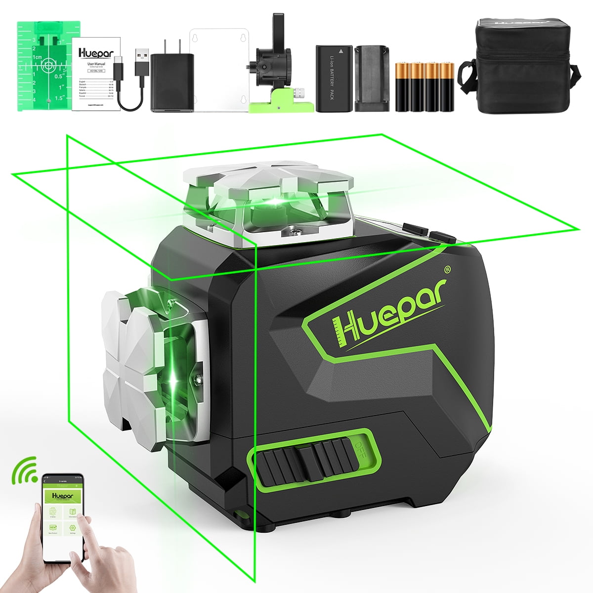 Huepar 2D Green Beam Self-Leveling Laser Level, 8 Lines, 360Â ...