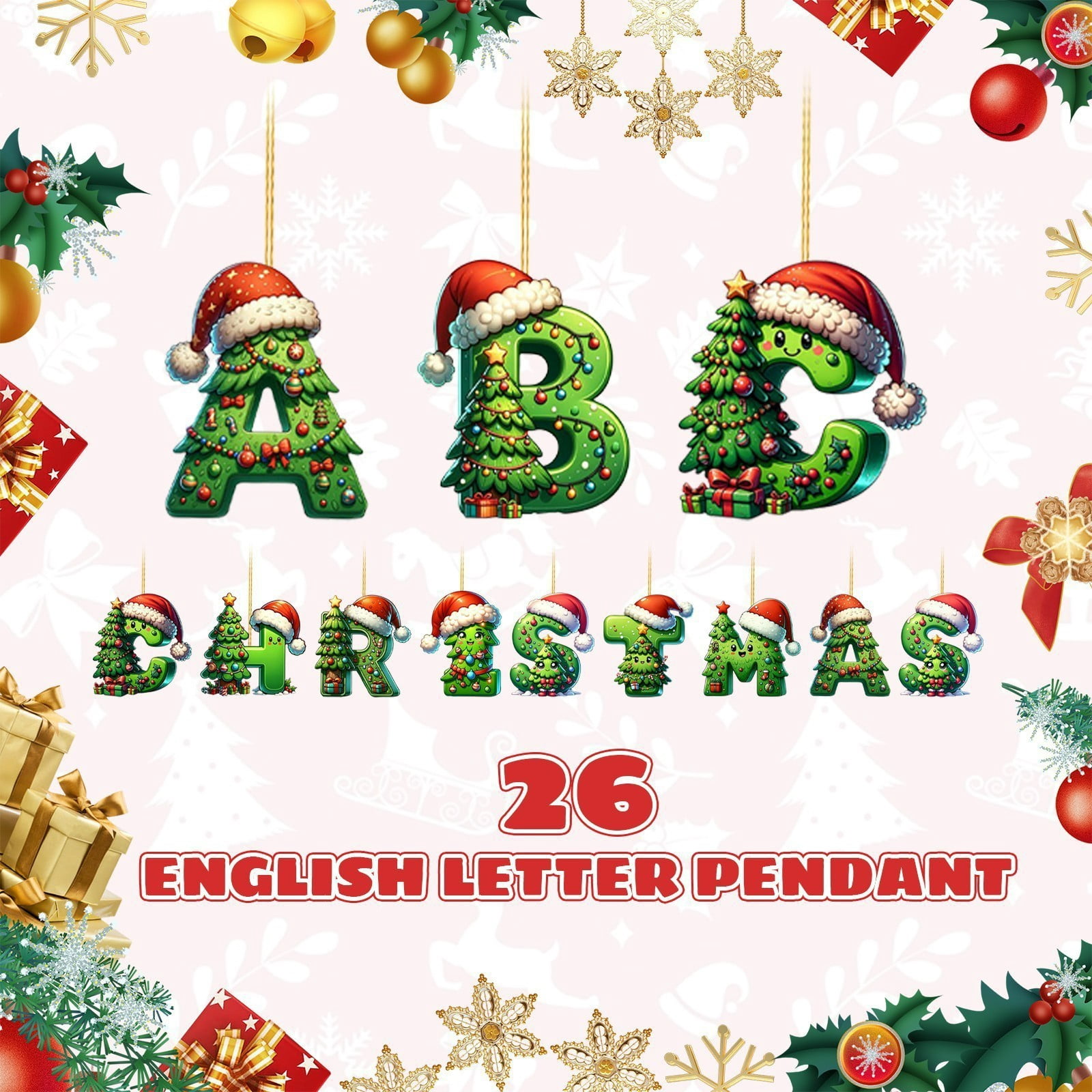2D Acrylic 26 Letter Christmas Tree Pendant - Festive Family Party ...
