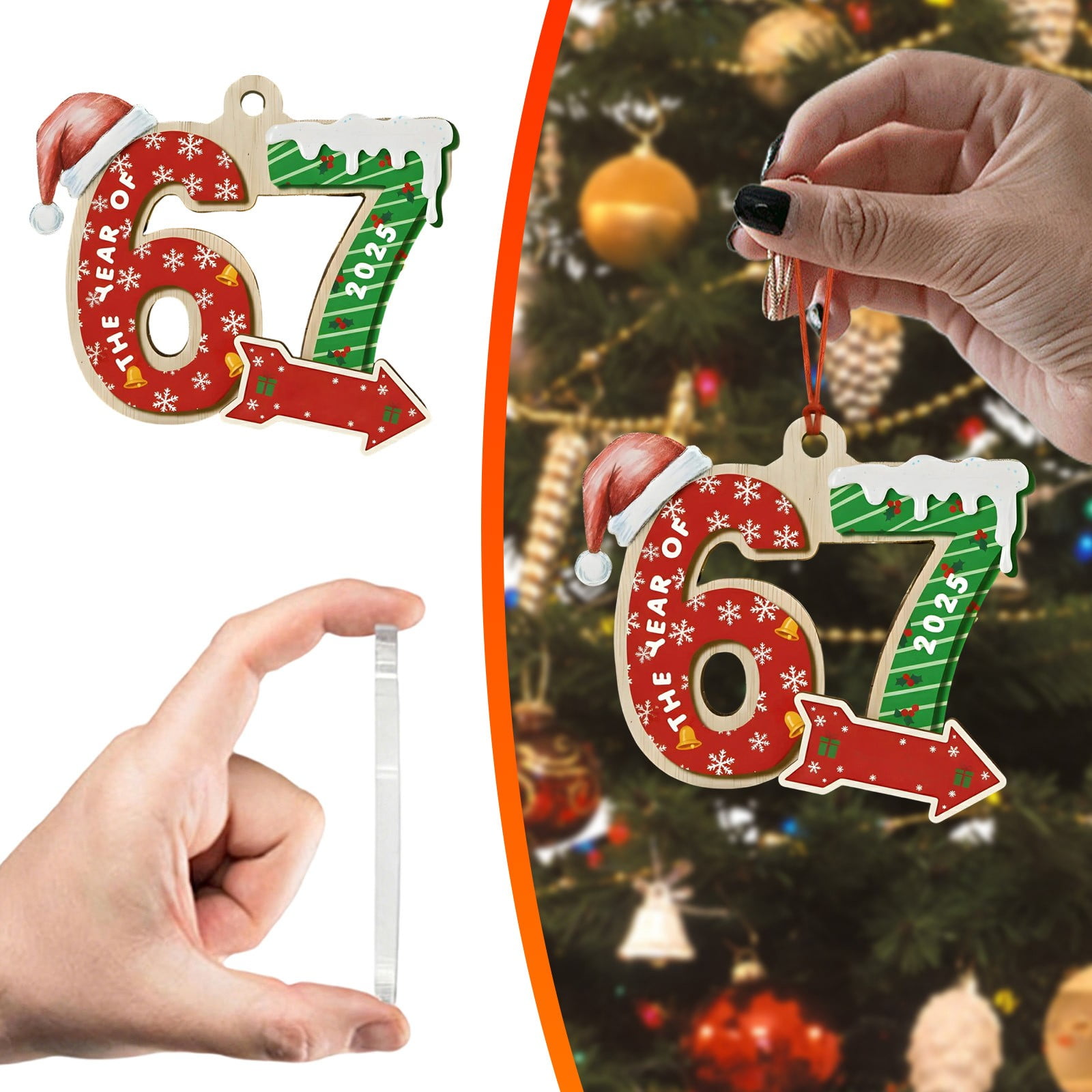 2D Acrylic 67 Christmas Ornament Set Festive Number 67 Holiday Hanging ...