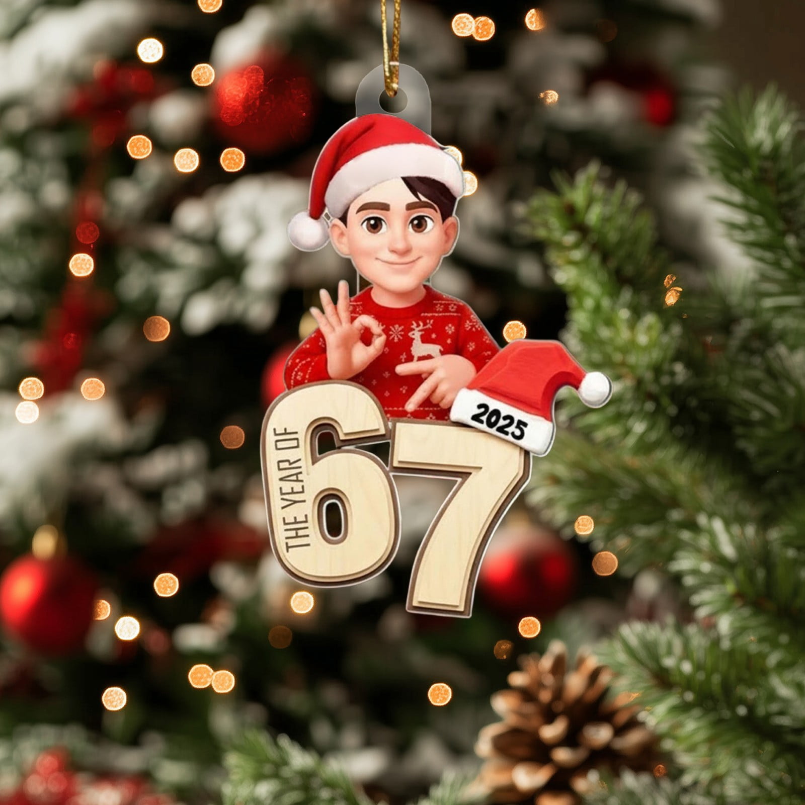 2D Acrylic 67 Christmas Ornament Set Festive Number 67 Holiday Hanging ...
