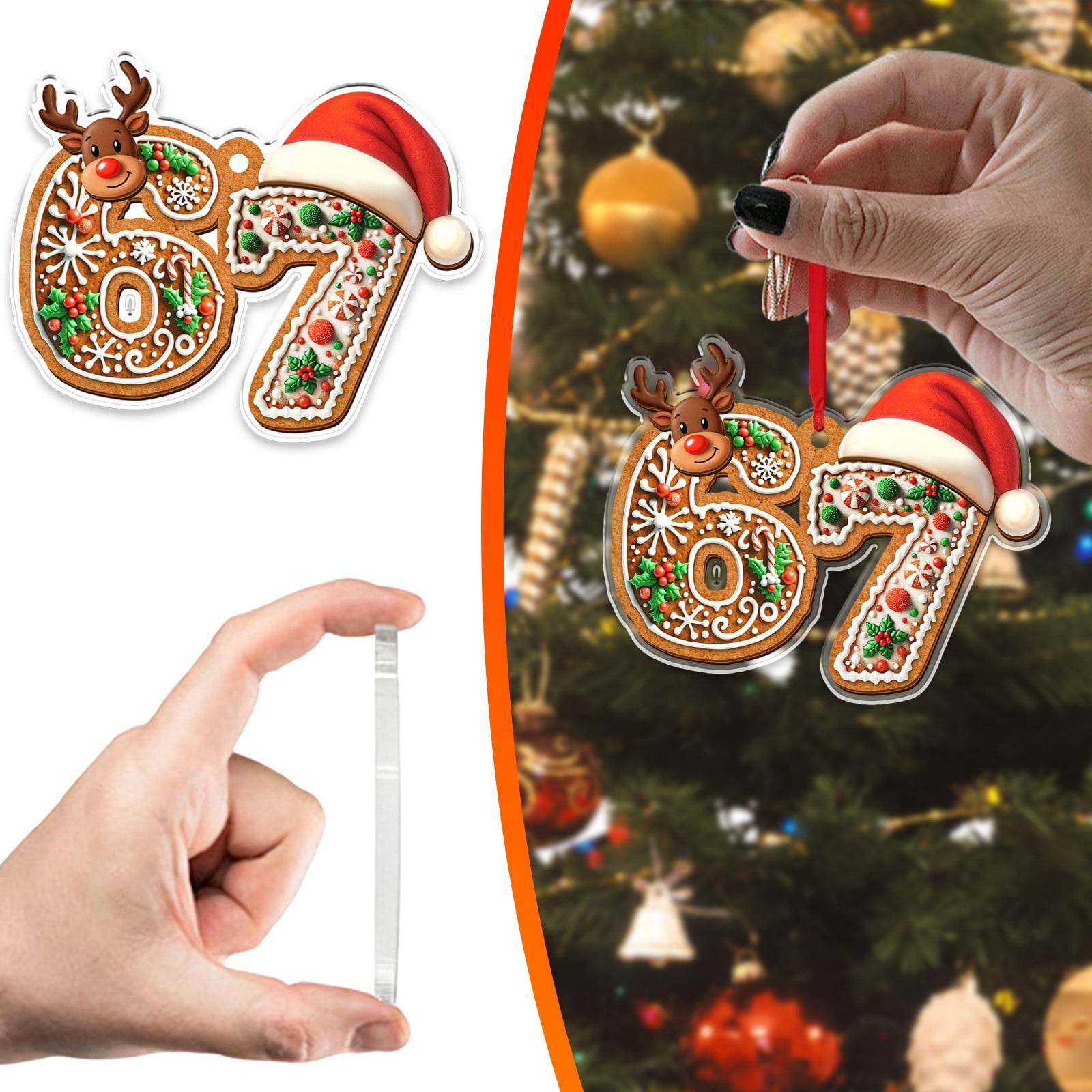 2D Acrylic 67 Christmas Ornament Set Festive Number 67 Holiday Hanging ...
