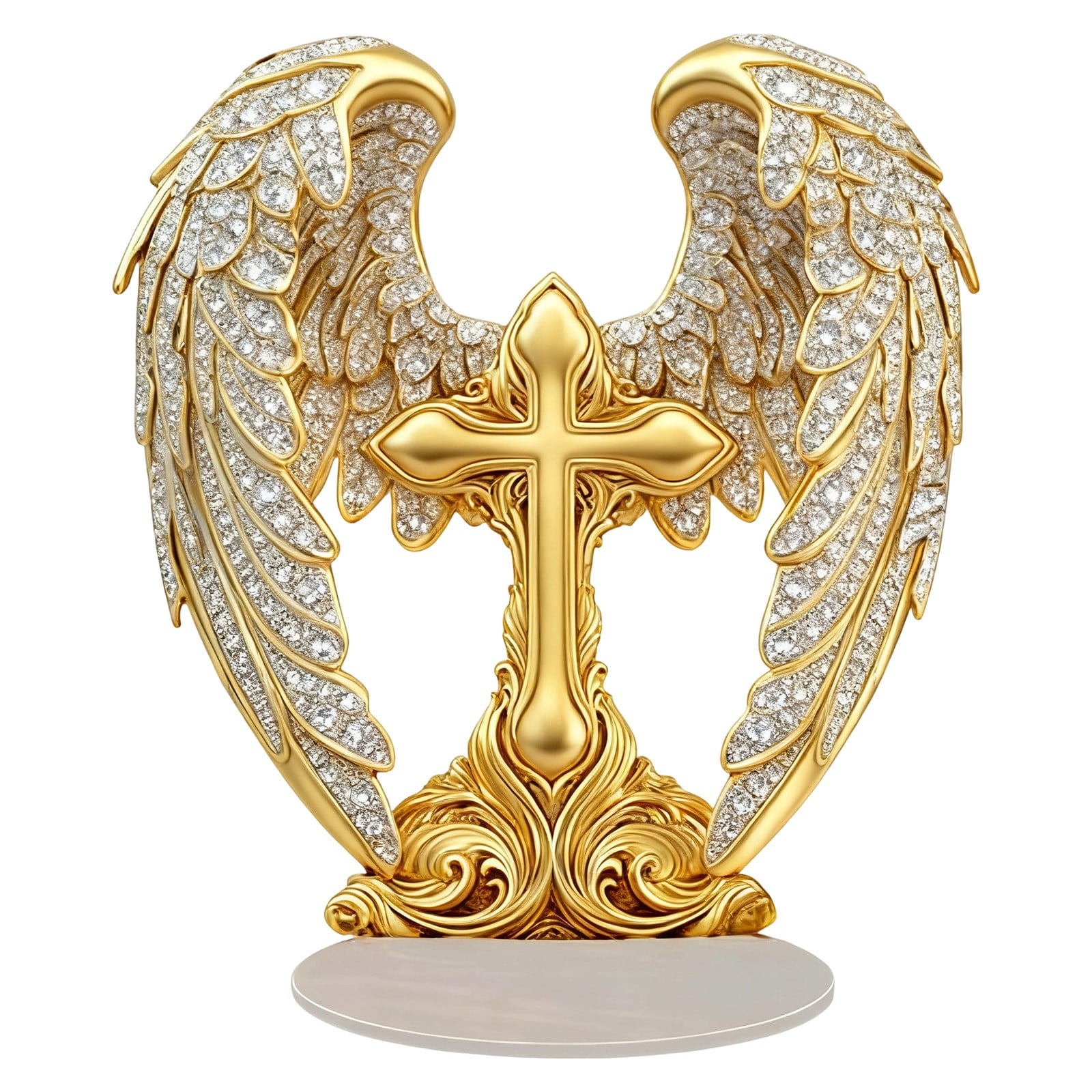 2D Acrylic Angel Wings Embracing Cross 8.27 Inch Resin Outdoor Garden ...