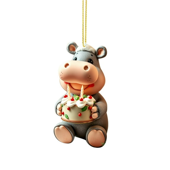 2D Acrylic Book Christmas Tree Hippo Holding Cake Acrylic Ornaments ...